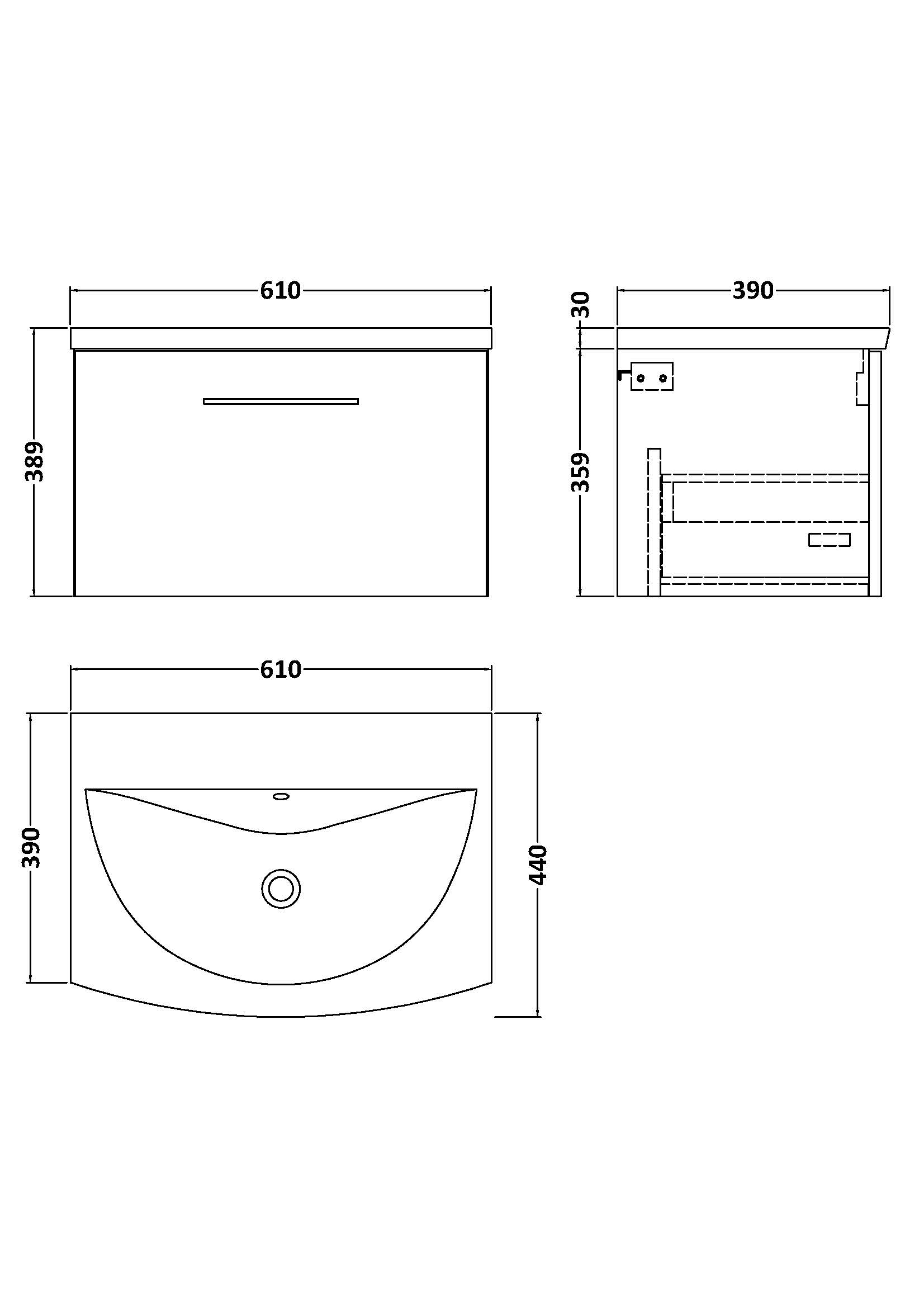 Nuie Arno Satin Grey 600mm Wall Hung 1 Drawer Vanity Unit and Curved ...