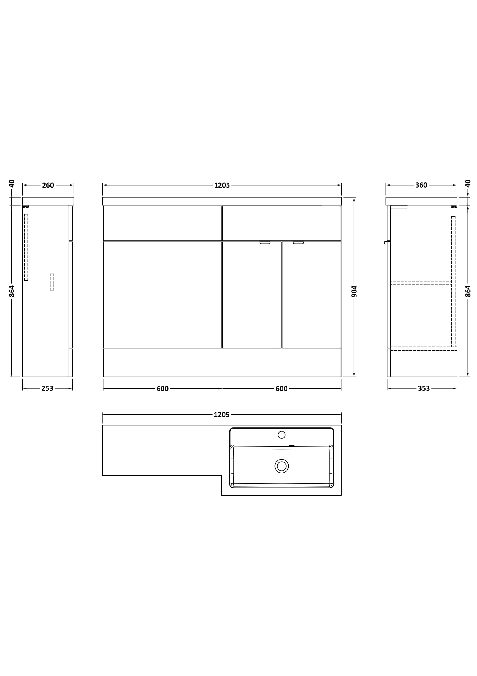 Hudson Reed Fusion Charcoal Black 1200mm Right Hand Vanity Unit Pack ...