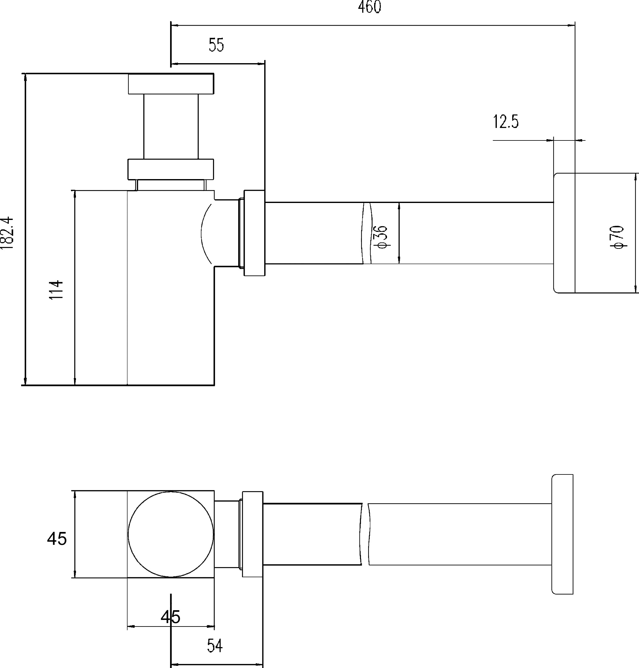 Nuie Brushed Brass Square Bottle Trap and Extention Tube EK806 - NUIE-EK806