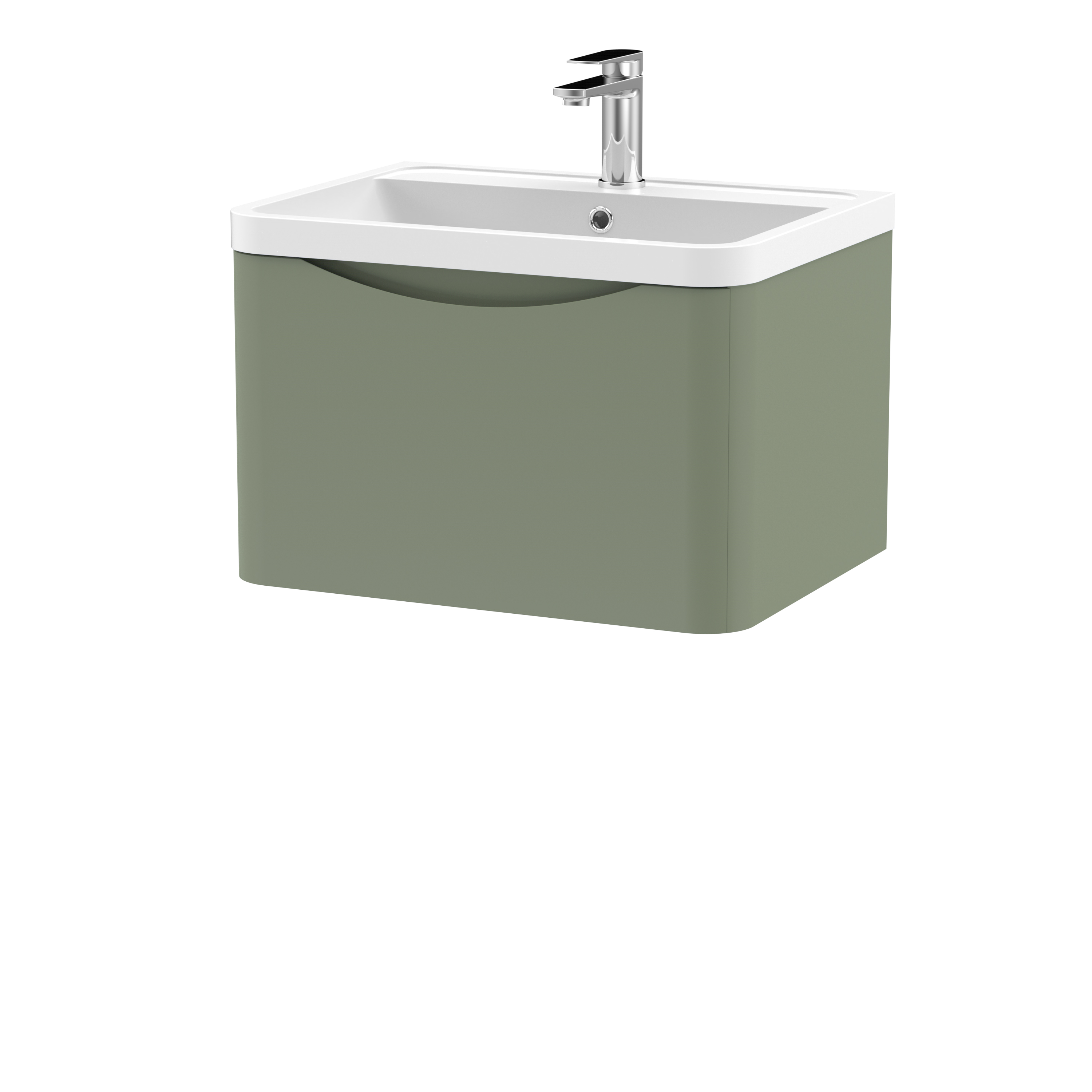 Nuie Lunar Satin Green 600mm Wall Hung 1 Drawer Vanity Unit and ...
