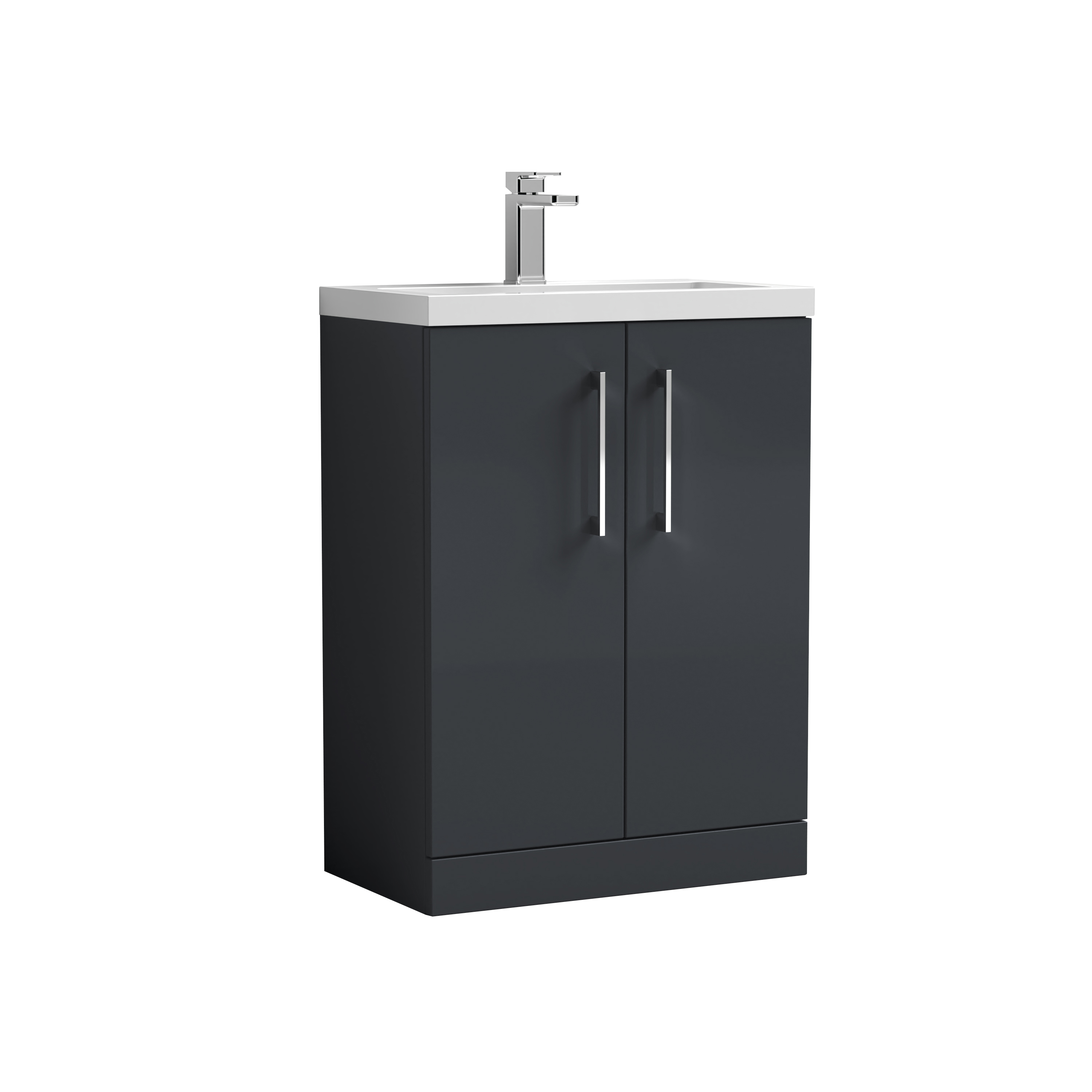 Nuie Arno Compact Soft Black 600mm Floor Standing 2 Door Vanity Unit ...